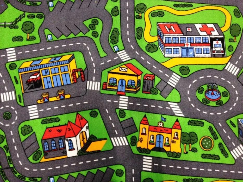 Vopi | Dětský koberec City life - 140x200 cm, zelenošedý
