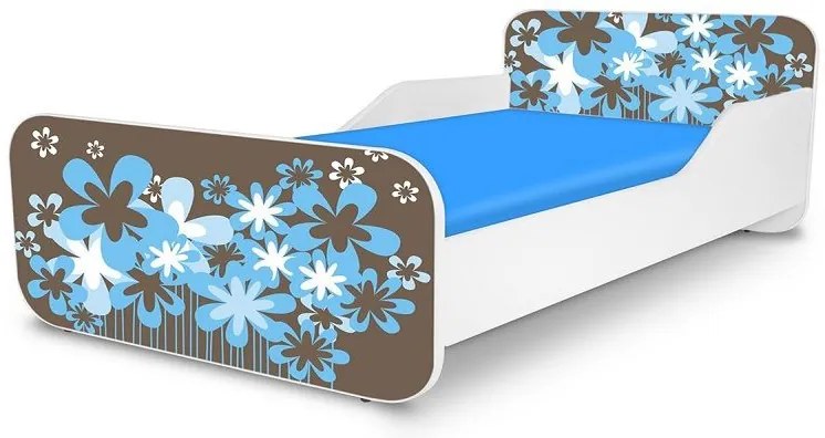 Dětská postel - Hnědá s květy - small kwadra - 140 x 70 cm