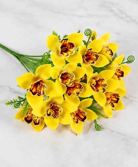 umělá květina, orchidej Cattleya, sada 10 ks, 33x10 cm, plast, žlutá, Dekorino UK20260025