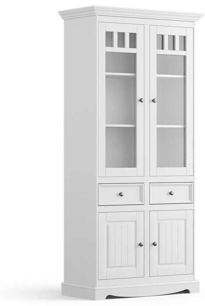 Dvoudveřová vitrína sklo, borovice, barva bílá, kolekce Belluno Elegante