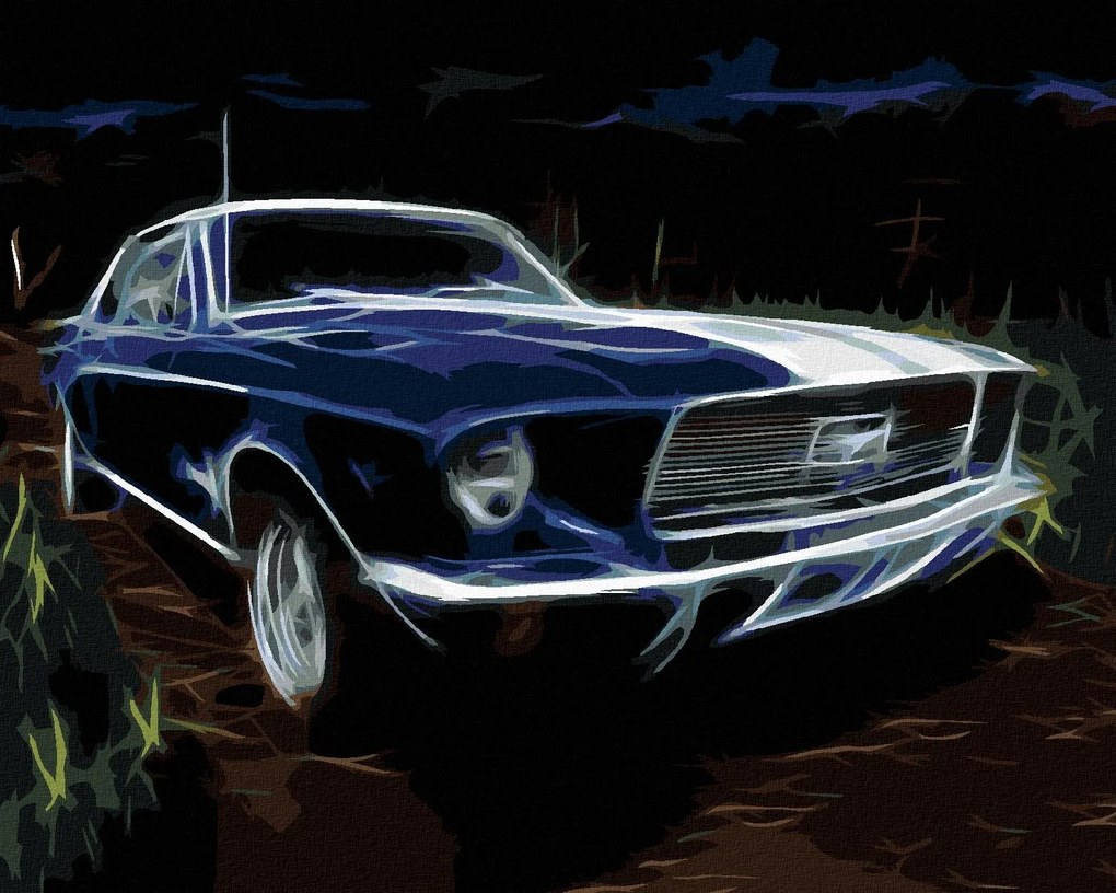 zuty zuty - malování podle čísel - modré auto ford mustang, 40x50 cm, plátno