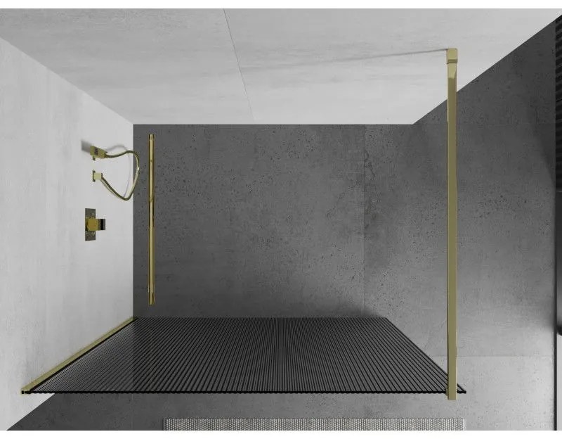 Mexen Kioto, sprchová zástěna 140 x 200 cm, 8mm sklo s žebrovým vzorem, zlatý profil, 800-140-101-50-09