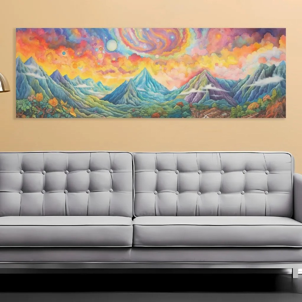 Obraz na plátně - Hory s pestrobarevným nebem FeelHappy.cz Velikost obrazu: 90 x 30 cm