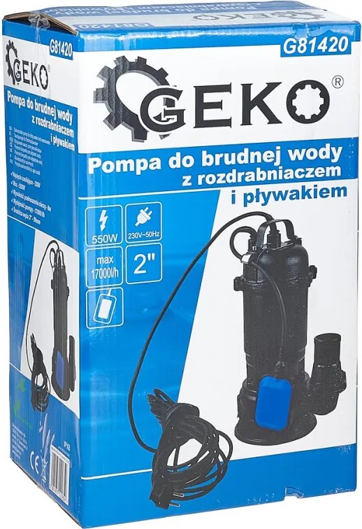 Kalové čerpadlo s drtičem a plovákem, 230V, 550W, Geko G81420