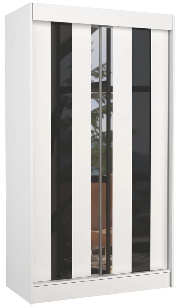 Posuvná skříň se zrcadlem a lacobel KEITA Šířka: 200, Hlavní barva: Černá, Další barva: Černý Lacobel