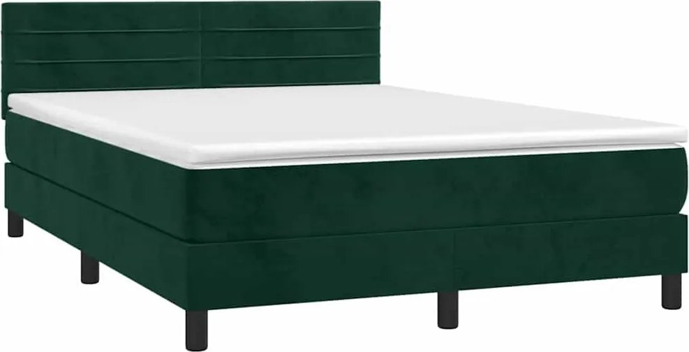 Box spring postel s matrací a LED tmavě zelená 140x200 cm samet 3134468