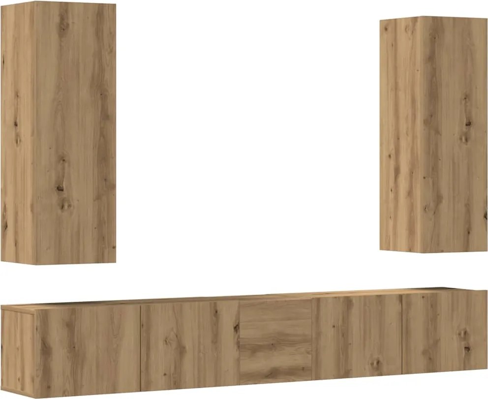 Sada 5 kusů nástěnné TV skříňka dub artisan kompozitní dřevo 3329194