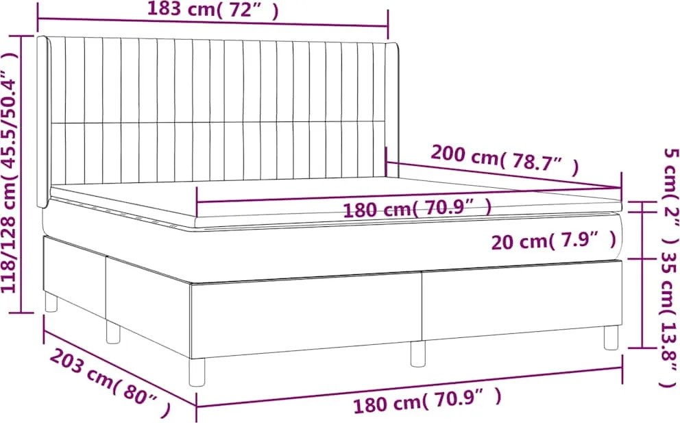 Box spring postel s matrací tmavě šedá 180x200 cm samet 3132814