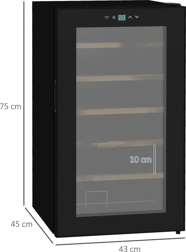 HOMCOM Chladnička na víno, 65 l, 5-20°C, Chladnička na nápoje pro 24 lahví, Chladnička na lahve, Chladnička na víno s vnitřním osvětlením, Black| Aos…