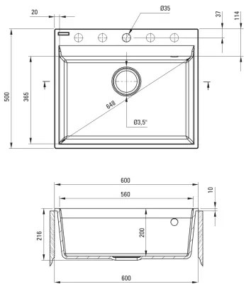 Deante ZRC_210A - Kuchyňský dřez CORIO 50x60 cm granit/grafit