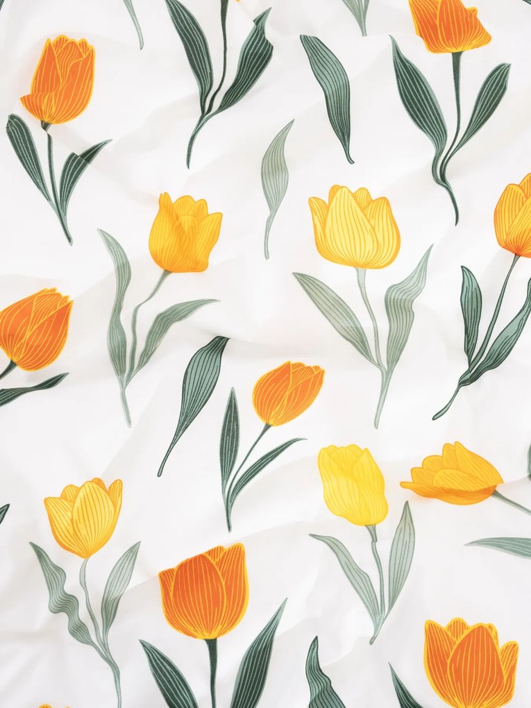 MK Lůžkoviny Francouzské bavlněné povlečení Renforcé - Květy tulipánů oranžové 220 × 200 cm, 2ks 70 x 90 cm