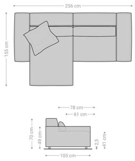 Rohová pohovka Sirpio D 250x155 cm mikrovlákno khaki-hnědá variabilní
