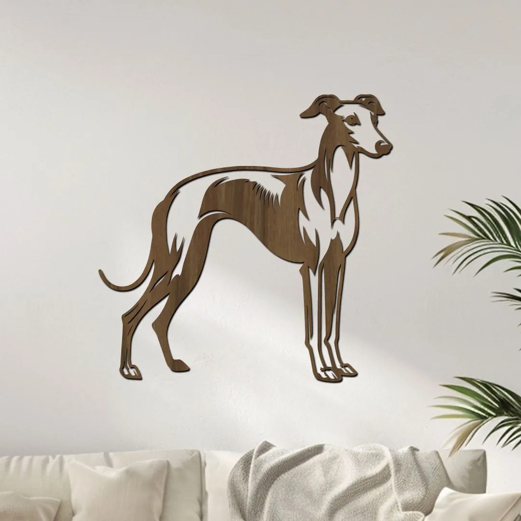 dřevo života Dřevěný obraz psa Chrta Zvolte rozměr (cm): 60x58, Zvolte barvu dekoru: Ořech