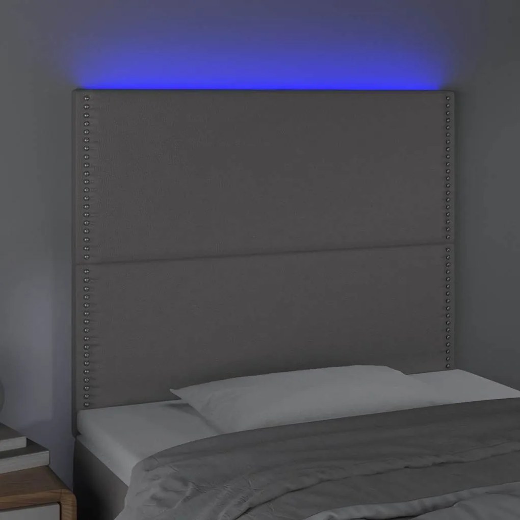 Čelo postele s LED šedé 100x5x118/128 cm umělá kůže 3122372