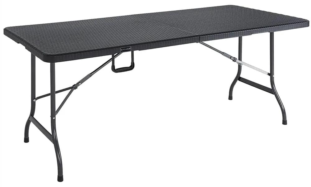 Kempingový skládací stůl černý, polyratanový vzhled 180x75x73 cm