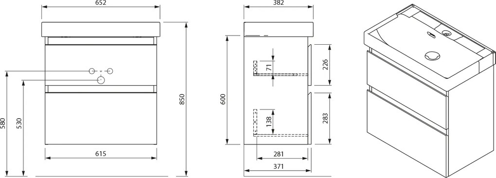 Aqualine Aqualine, ALTAIR umyvadlová skříňka 61,5x60x37cm, bílá, AI268