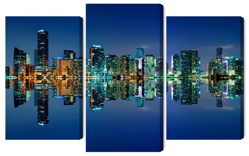 Vícedílný obraz Panorama Miami V Noci Nedostatek Nedostatek Přírodní plátno 90x60