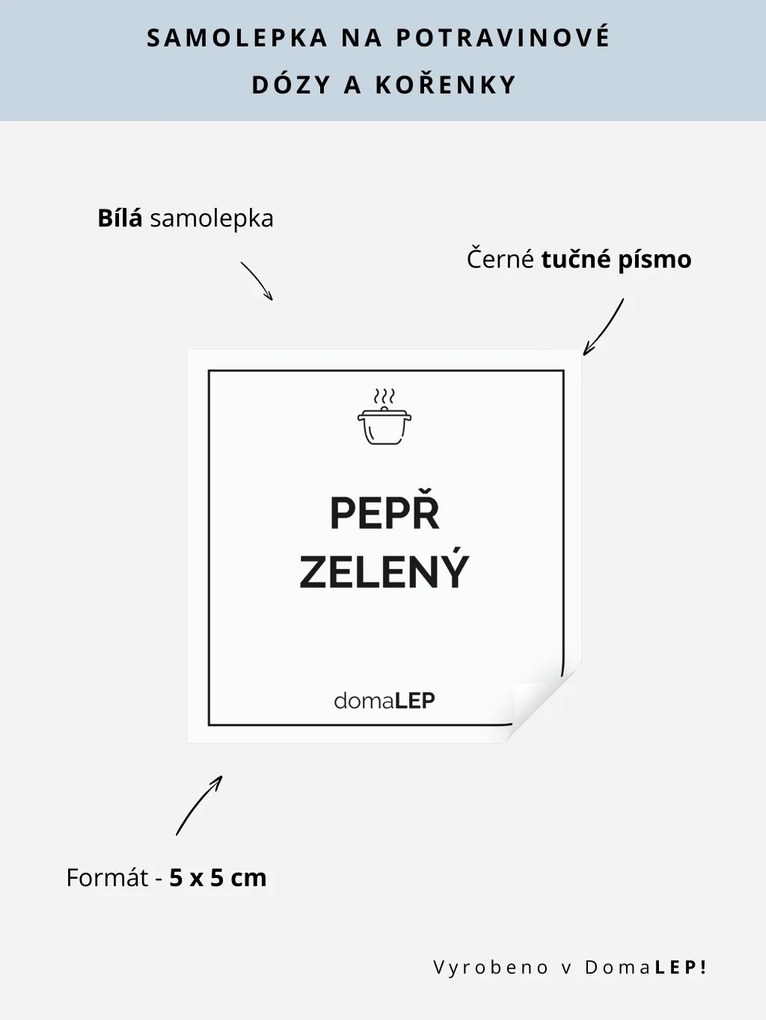 Samolepka na kořenky PEPŘ ZELENÝ bílá 5 × 5 cm tučné písmo
