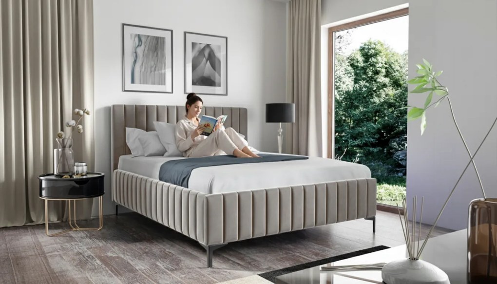 Eka Čalouněná postel INTIMA+ 120x200 cm Barva látky Trinity: Modrá (Trinity 2313), Úložný prostor: Bez úložného prostoru, Barva nožek postele: Černá