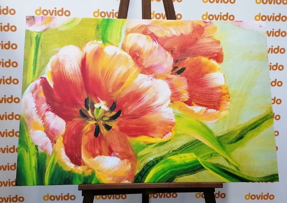 Obraz červené tulipány ve vintage provedení - 120x80 cm