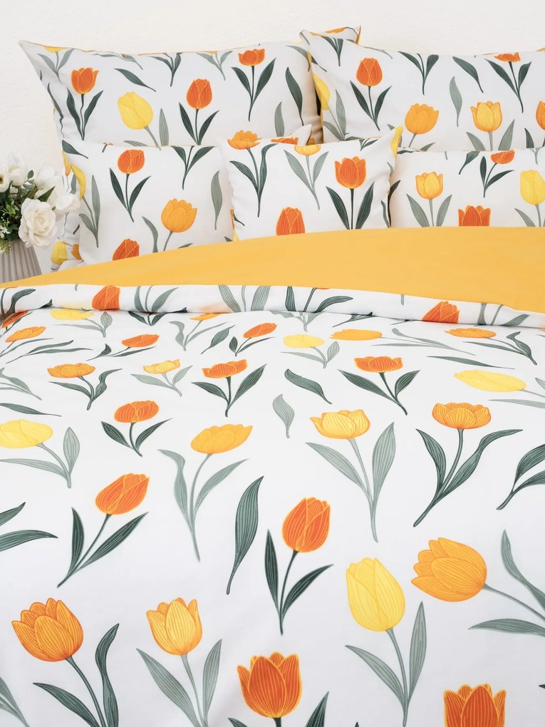 MK Lůžkoviny Francouzské bavlněné povlečení Renforcé - Květy tulipánů oranžové 220 × 200 cm, 2ks 70 x 90 cm