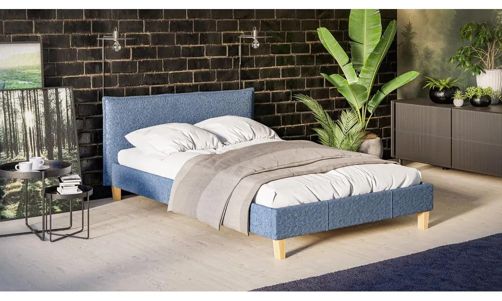 Modrá čalouněná dvoulůžková postel s roštem 140x200 cm Tina – Ropez