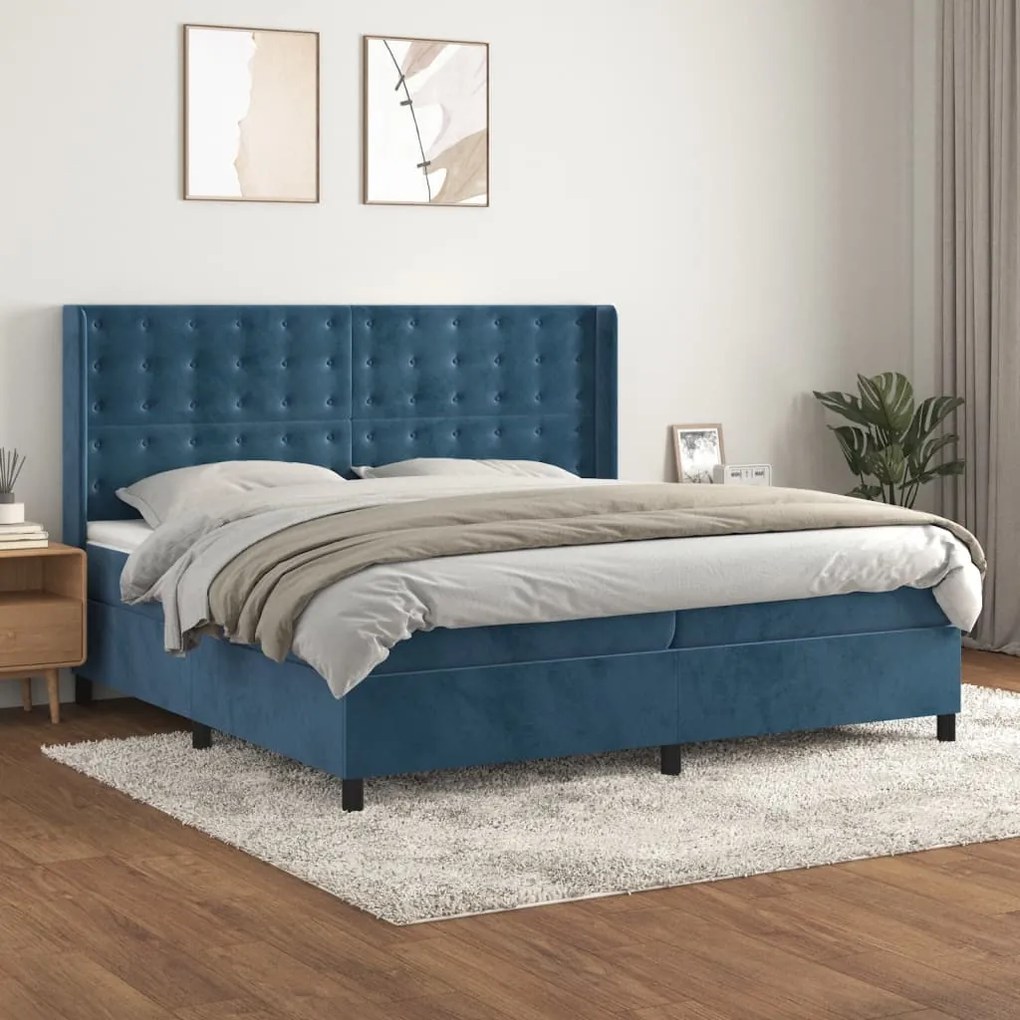Box spring postel s matrací tmavě modrá 200x200 cm samet 3132943
