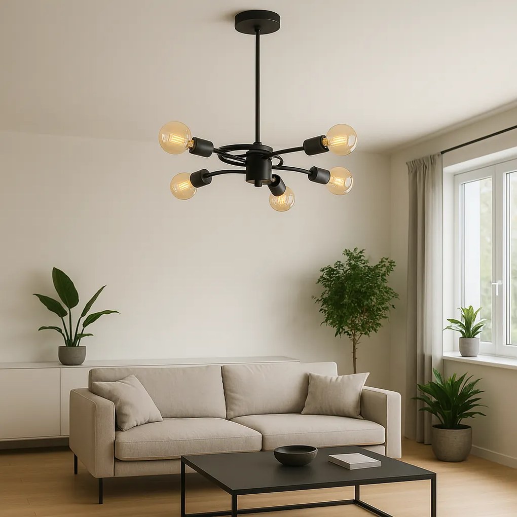 Toolight - Stropní svítidlo 5xE27 60W APP739-5CP, černá, OSW-01104