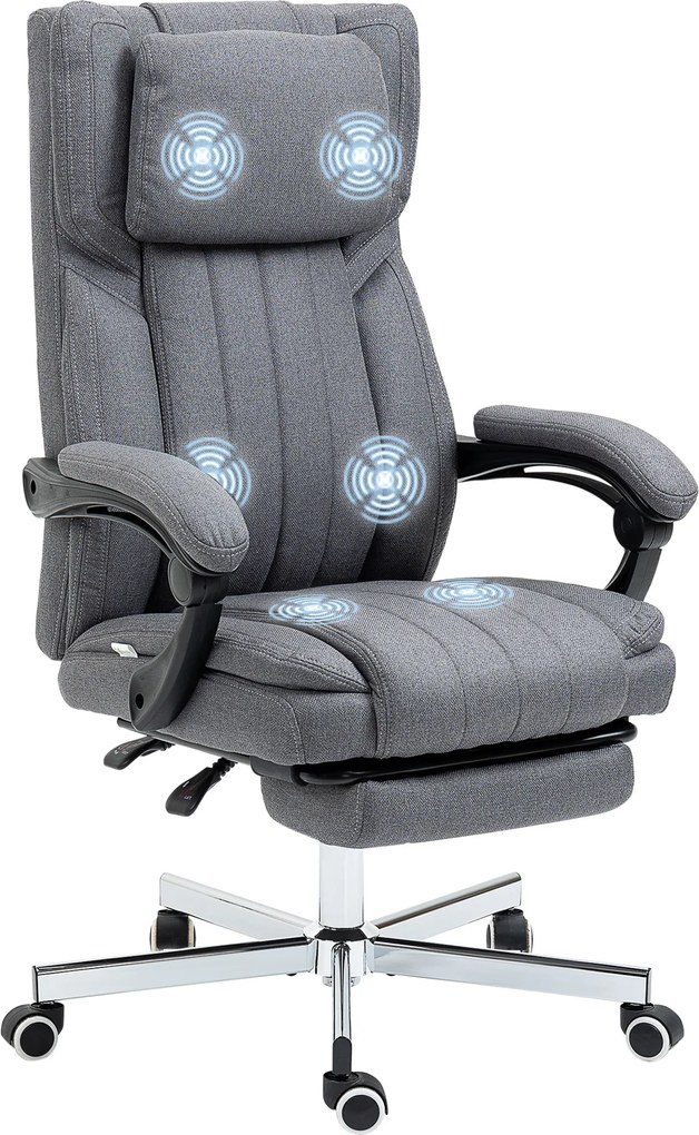 Kancelářská židle Vinsetto s 5 masážními režimy ergonomická kancelářská židle s funkcí polohování výškově nastavitelná podnožka vzhled lnu šedá