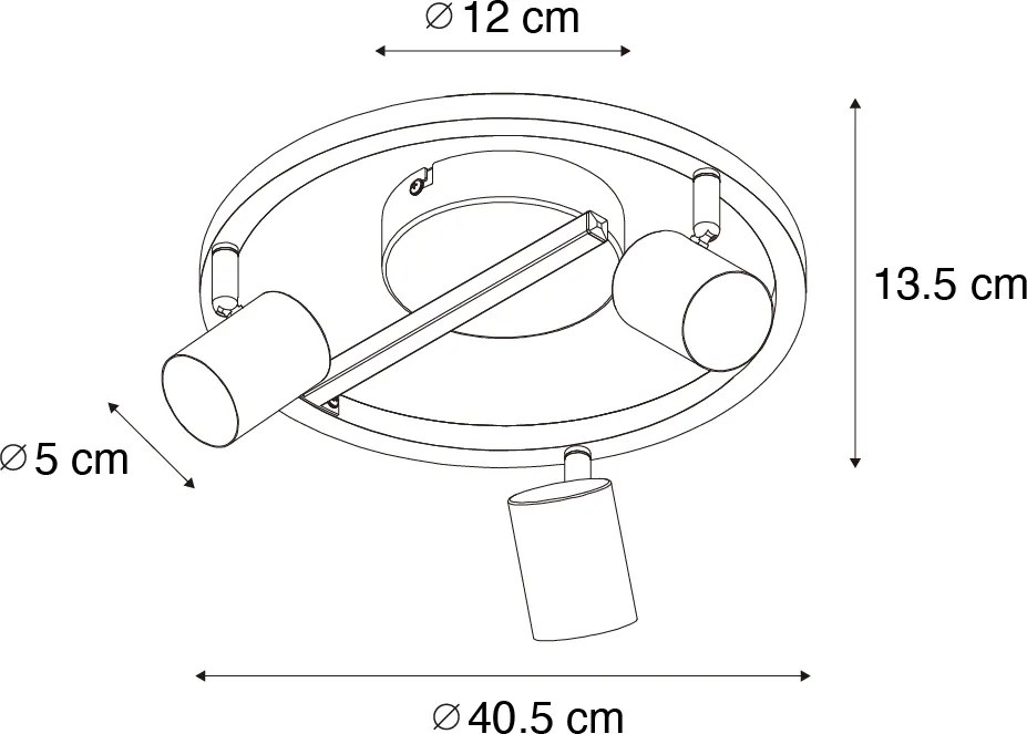 Stropní bodové svítidlo černé GU10 50mm 3-světelné kulaté vč. podsvícení a 3-cestného spínače - Back Up