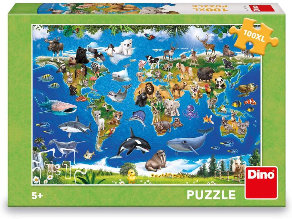 DINO Puzzle XL Mapa zvířat 100 dílků 47x33cm skládačka dn343566