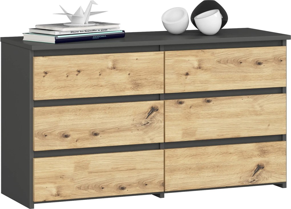 Komoda CL100 6SZ grafitová šedá/dub artisan