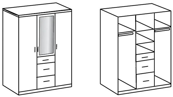 Šatní skříň se zrcadlem Cariba, 135 cm, dub san remo/grafit