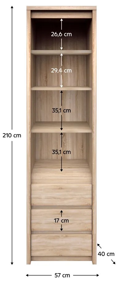 Otevřený regál s šuplíky 3S, dub sonoma, NORTY  TYP 6