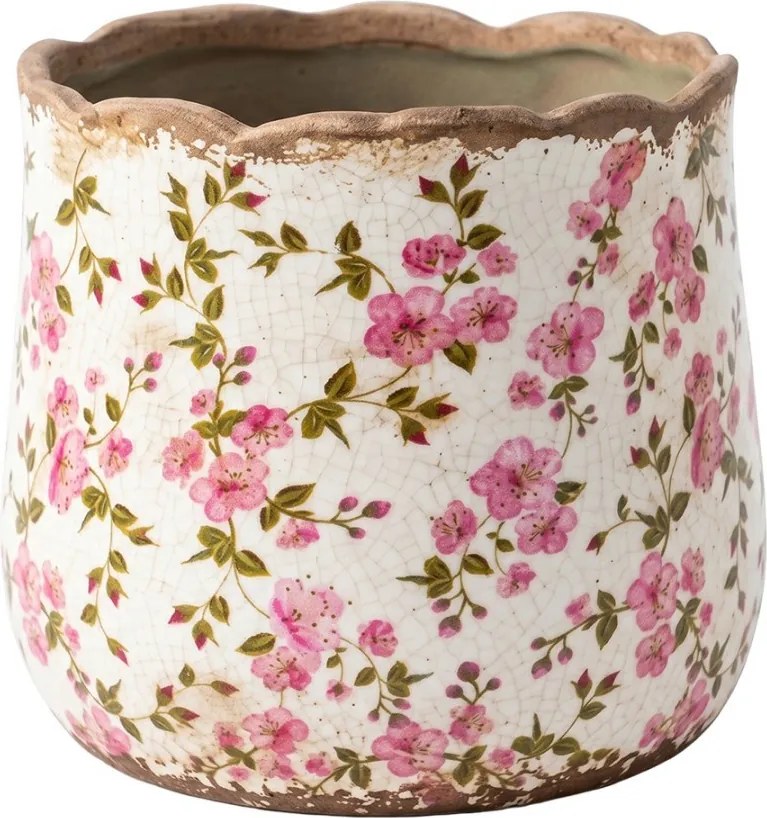 Keramický obal na květináč s růžovými květy Vintage Bloom S - Ø 11*10 cm