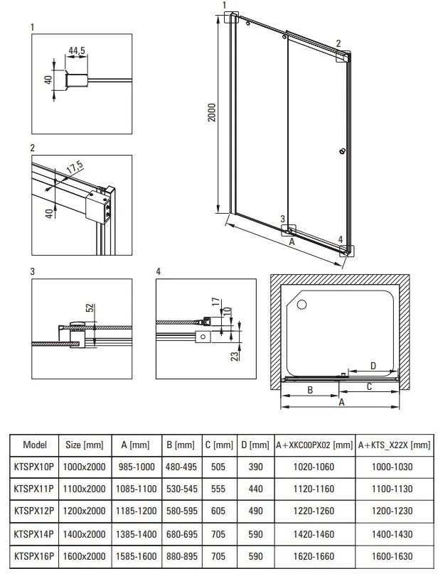 Deante Kerria Plus, posuvné sprchové dveře 140x200 cm, 6mm čiré sklo, černý profil, DEA-KTSPN14P