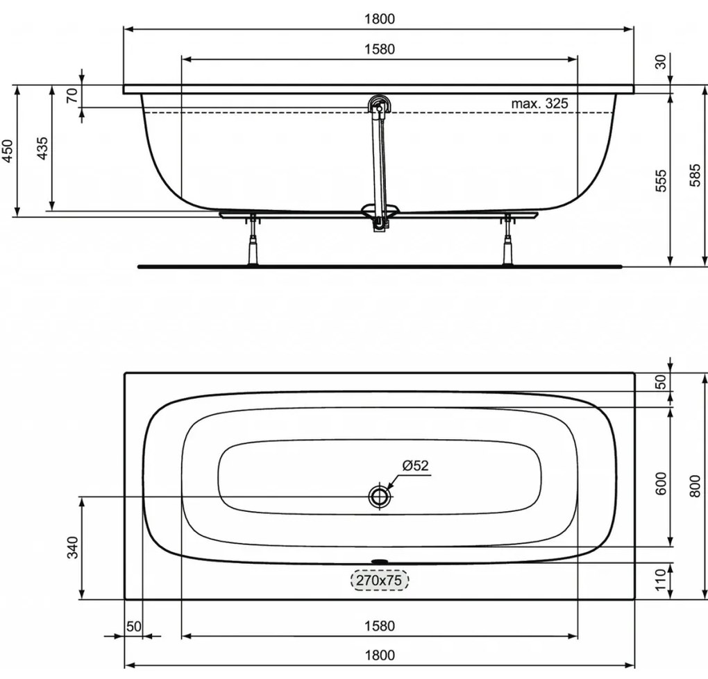 Ideal Standard i.life - Obdélníková vana DUO 180x80 cm, bílá T476401