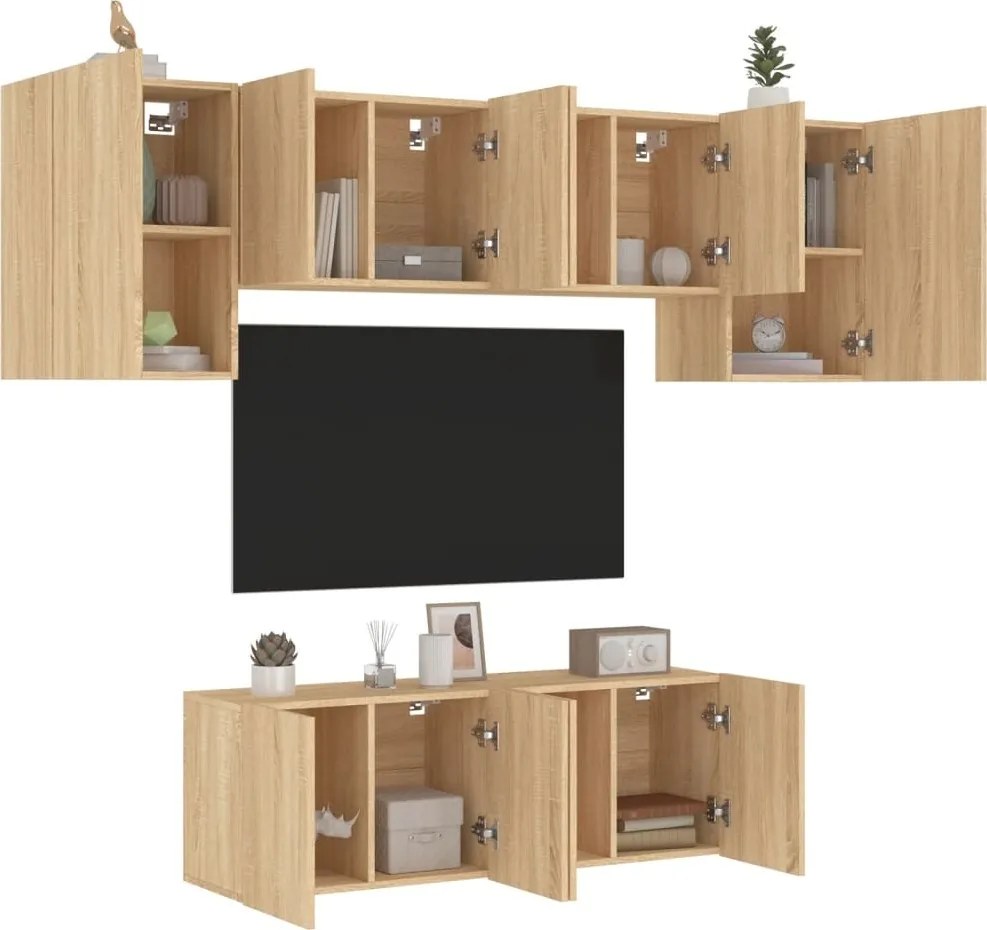 vidaXL 6dílná obývací stěna kompozitní dřevo [3216439] Barva: hnědý dub