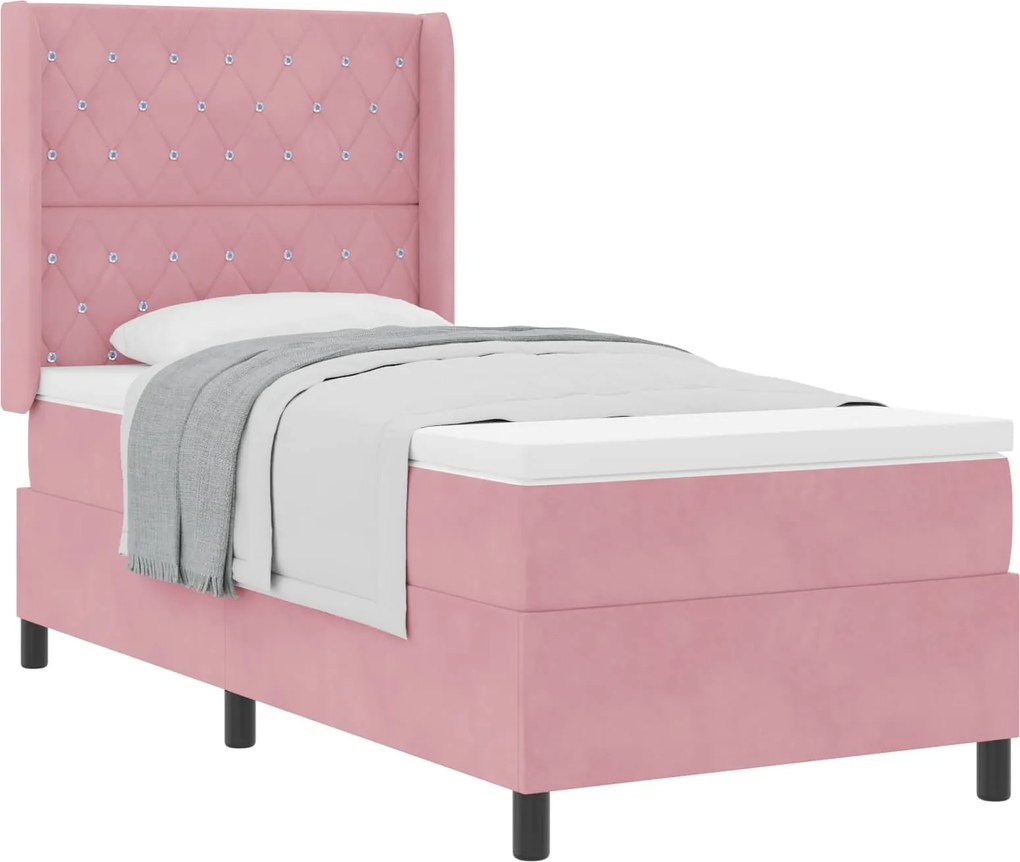Postel s boxspringem s matrací s čelo Růžová 90 x 190 cm samet 3341935
