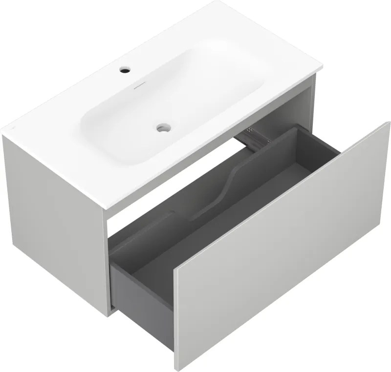 Mexen Orio, koupelnová skříňka 90 cm s umyvadlem Vela, 1 zásuvka, šedá matná/bílá matná, 91A10-09047-1-BF62-W23M01