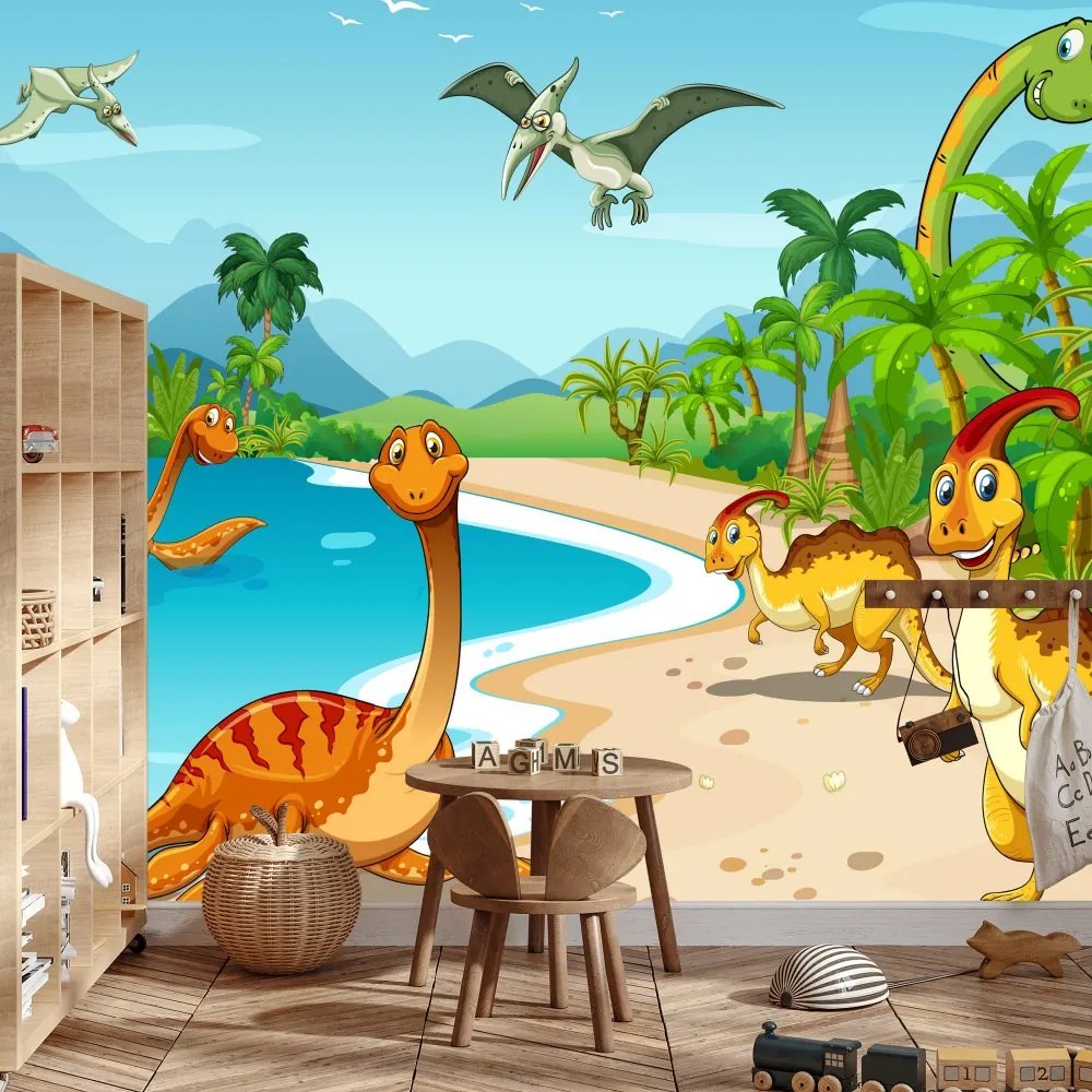 Fototapeta Dinosauři Na Pláži Omyvatelný vlies 208x146