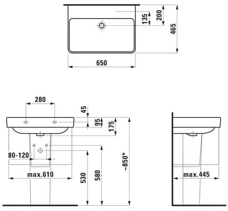 Laufen Pro S Umyvadlo 65 x 46,5 cm bez otvoru, bílá H8109640001091