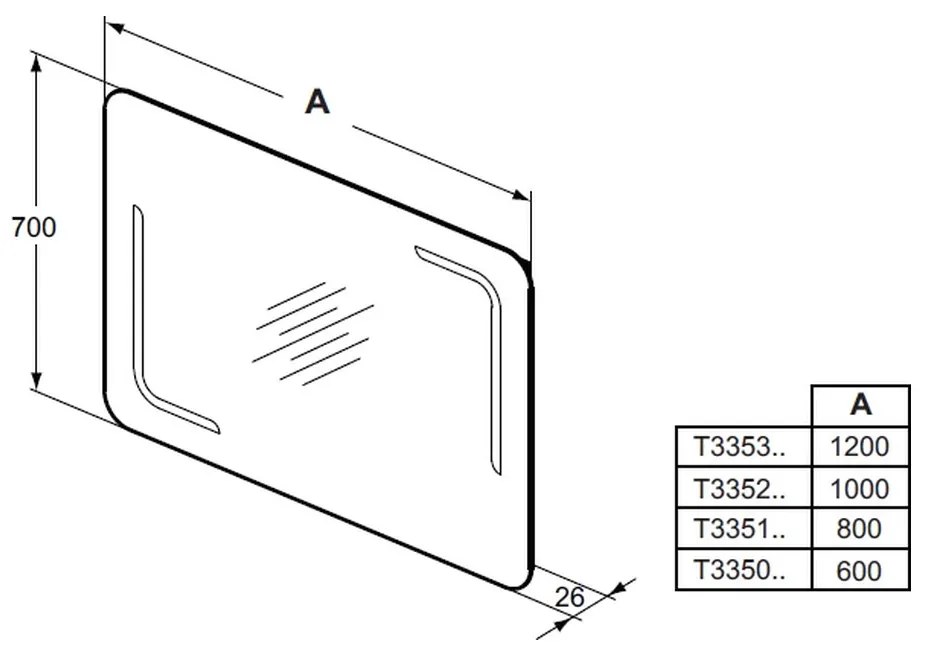 Ideal Standard Mirror &amp; Light - Zrcadlo s LED osvětlením a ambientní podsvícením 1200 cm (63 W), T3353BH