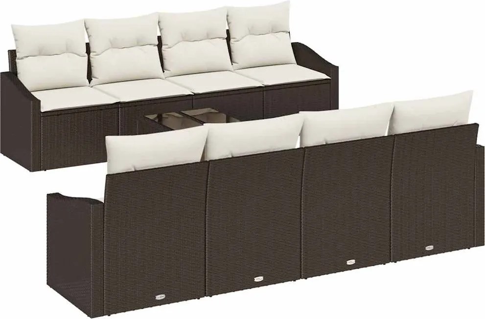 Set pohovek 9 ks Hnědá a krémová polyratan 3346648