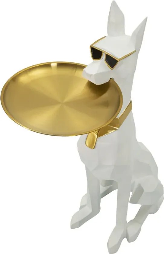 Dekorativní soška Dog Ory s podnosem 74 cm bílá