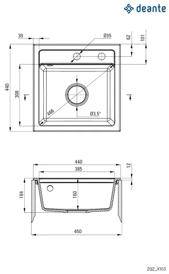 Deante ZQZ_T103 - Kuchyňský dřez ZORBA 44x44 cm granit/antracit