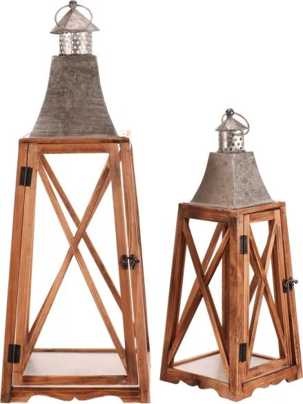 Set dvou dřevěných luceren hnědý DA207 (2 ks)