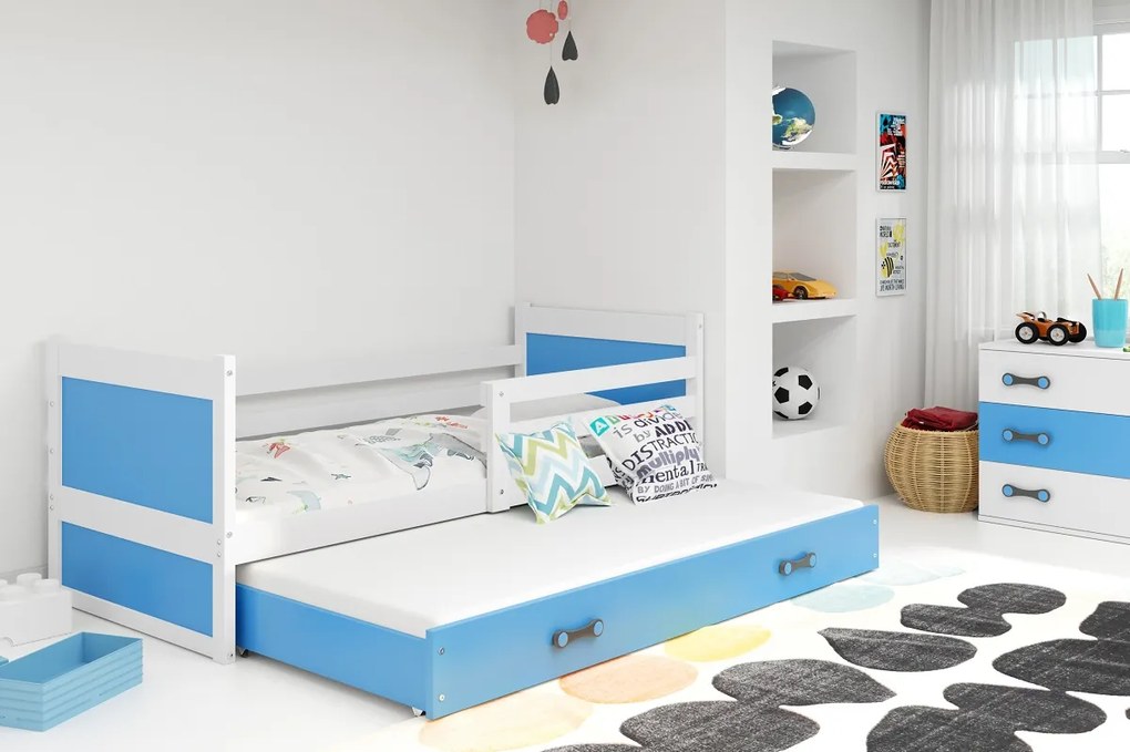 BMS Group Dětská postel s výsuvnou přistýlkou RICO bílá Velikost postele: 200x90 cm, Barva výplní: Zelená