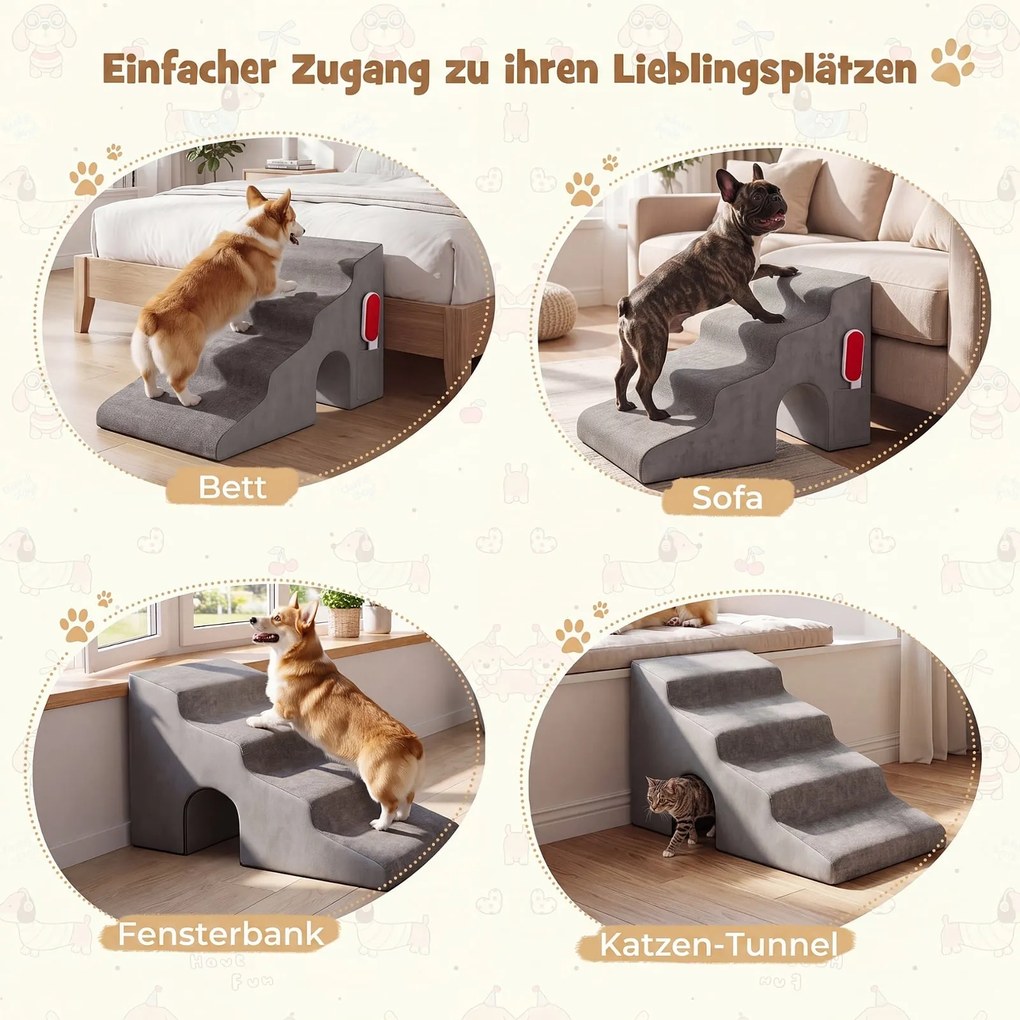 Costway Schodiště pro psy 4 Schody Pet Schody 43 cm vysoké s otvorem
