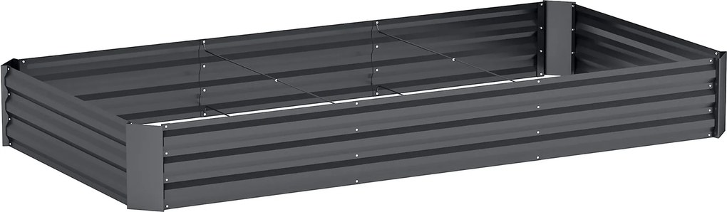 Outsunny Zahradní Truhlík, Obdélníkový Vyvýšený Záhon s Bezpečnostním Okrajem a Otevřeným Dnem, pro Květiny a Bylinky, 240 x 120 x 30 cm, Tmavě Šedý